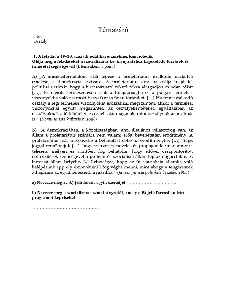 Nemzetállamok Kora Történelem Dolgozat 11.o. | PDF