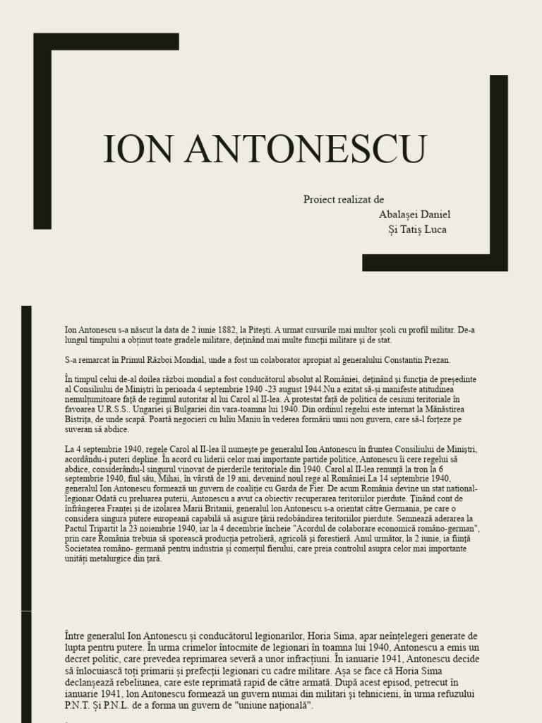 PROIECT ISTORIE ION ANTONESCU | PDF