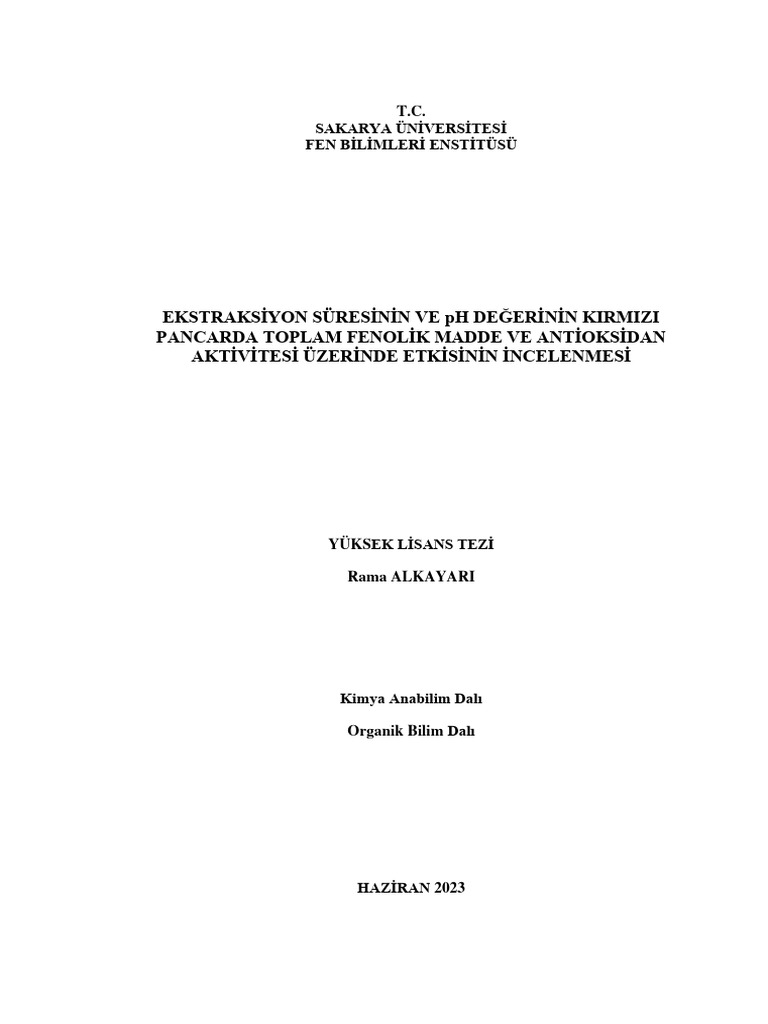 Ekstraksiyon Süresinin Ve PH Değerinin Kirmizi Pancarda Toplam Fenolik ...
