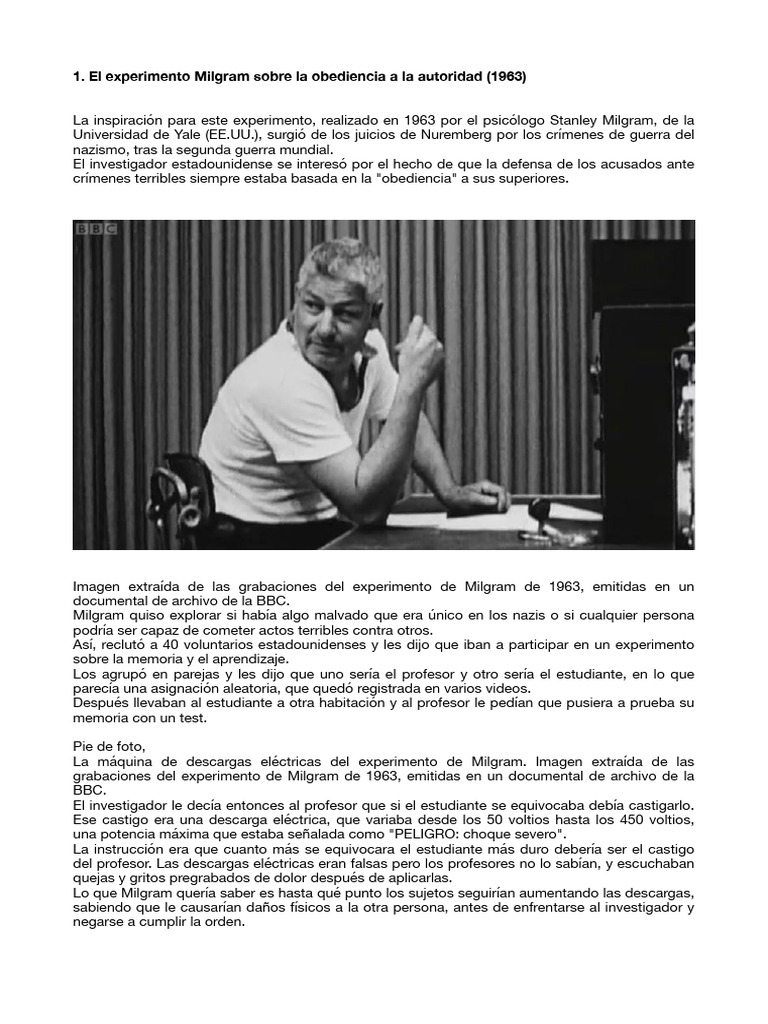 Obediencia y Autoridad: Experimento Milgram | PDF | Ciencias sociales ...