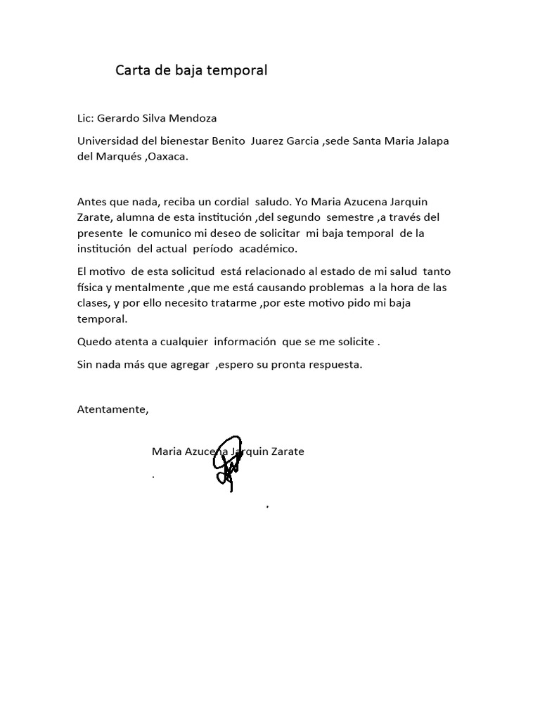 Carta de Baja Temporal | PDF