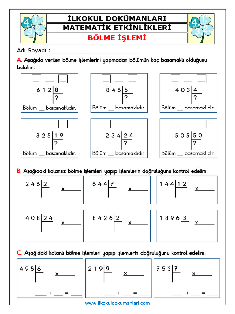 4 Sinif Bolme Islemi Etkinlik | PDF