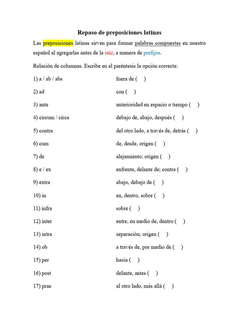 Repaso de Preposiciones Latinas | PDF