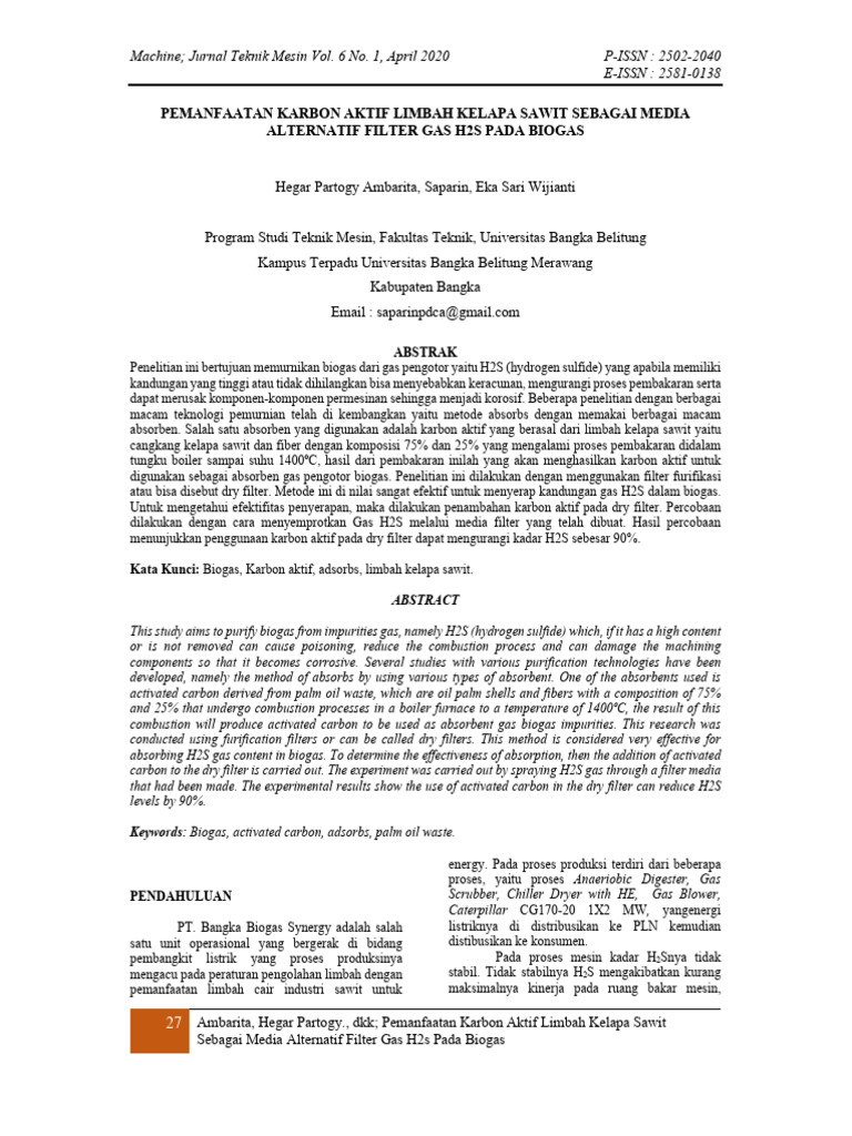 Pemanfaatan Karbon Aktif Limbah Kelapa Sawit Sebag | PDF