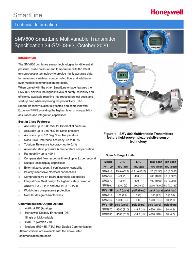 IV - Ficha Tecnica Transmisor Multivariable | PDF | Mechanical Engineering | Physical Sciences