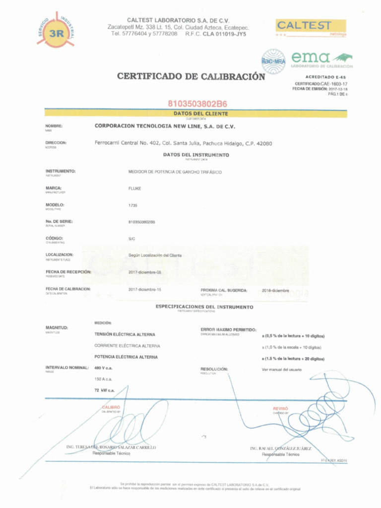 Certificado de Calibracion Fluke 2018 | PDF