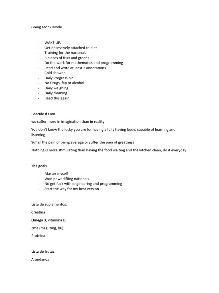 Monk Mode Daily Schedule Guide | PDF | Self-Improvement | Lifestyle