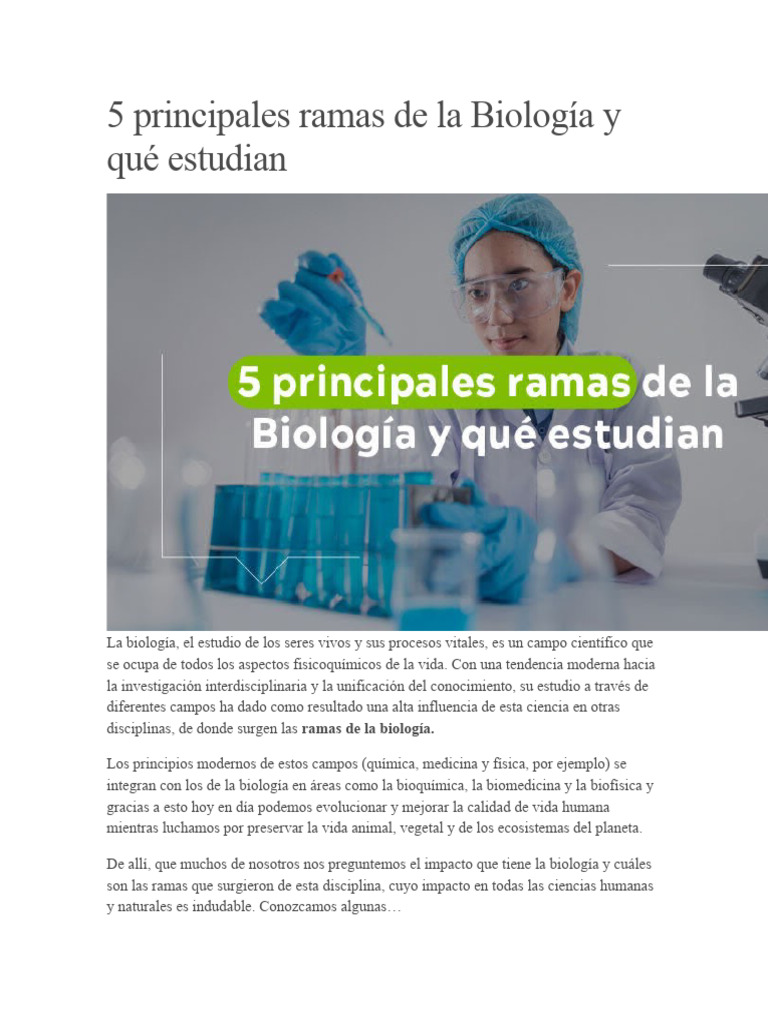5 Ramas de la Biología y su Estudio | PDF | Biología | Mitosis