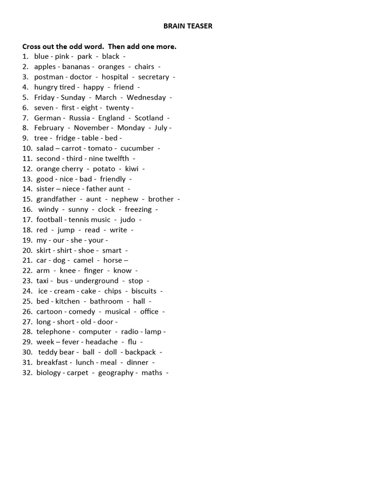 Brain Teaser | PDF | Language Arts & Discipline