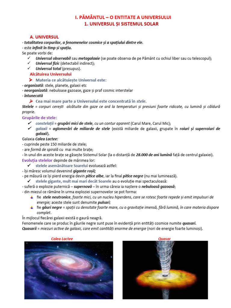 Universul și Sistemul Solar_Sinteză | PDF