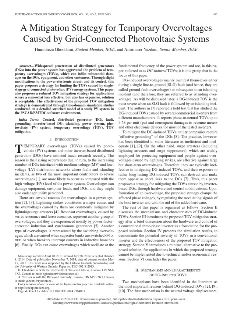 A Mitigation Strategy for Temporary Overvoltages Caused by Grid-Connected Photovoltaic Systems | PDF