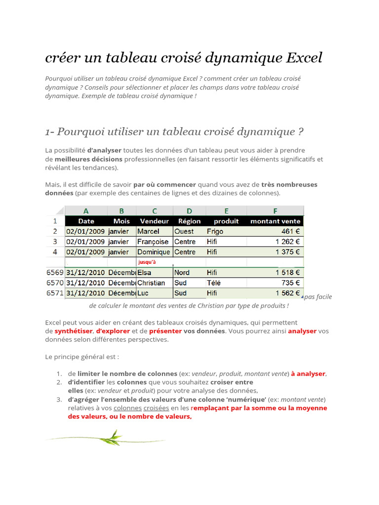 Cours Tableaux Croise Dynamique | PDF
