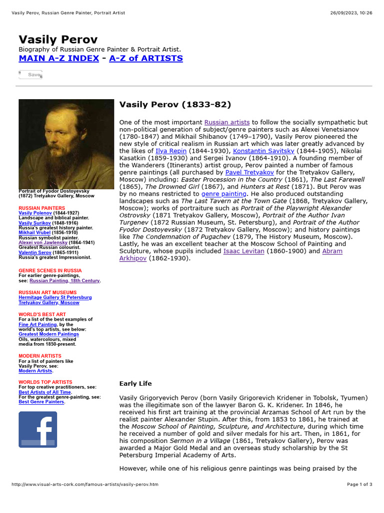 Vasily Perov, Russian Genre Painter, Portrait Artist | PDF Vasily Perov, Russian Genre Painter, Portrait Artist | PDF