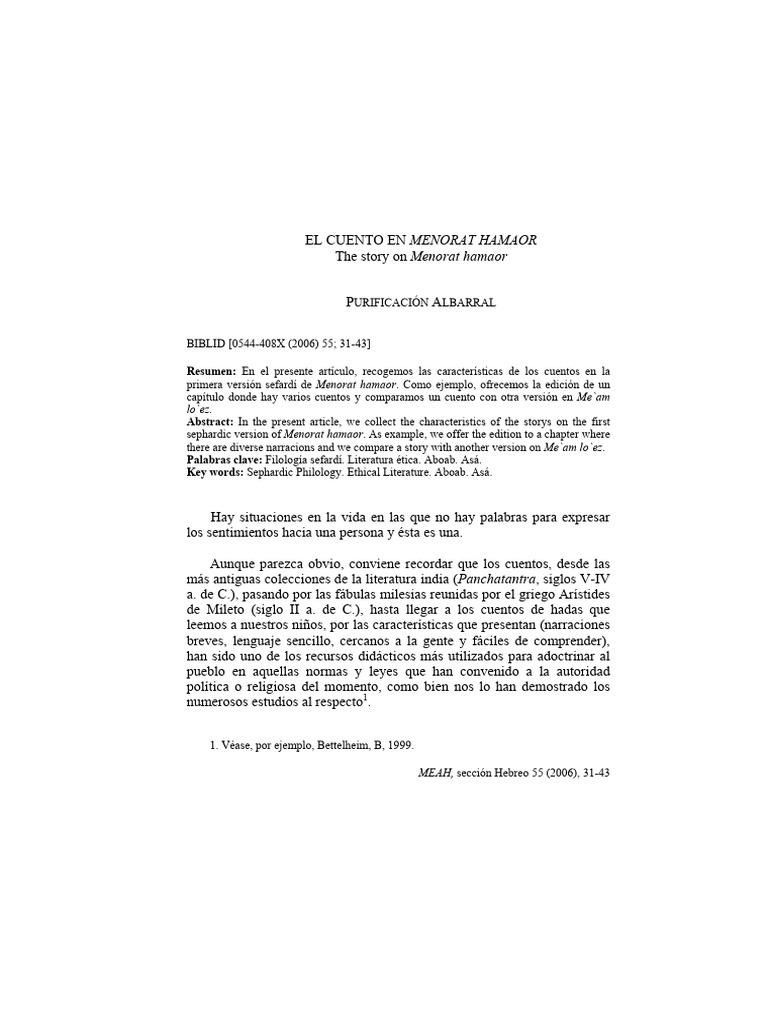El Cuento en Menorat Hamaor | PDF