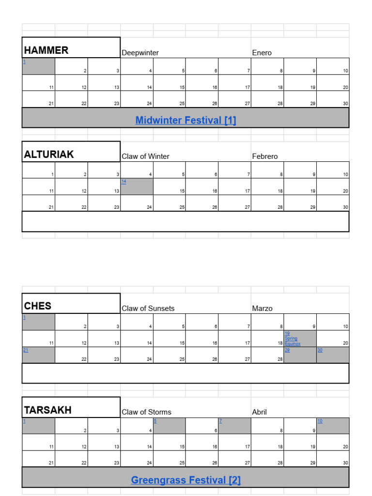 Calendario D&D - A4 - Simple | PDF