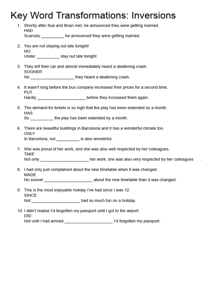 English Grammar: Inversion Practice | PDF | Transport | Public Transport