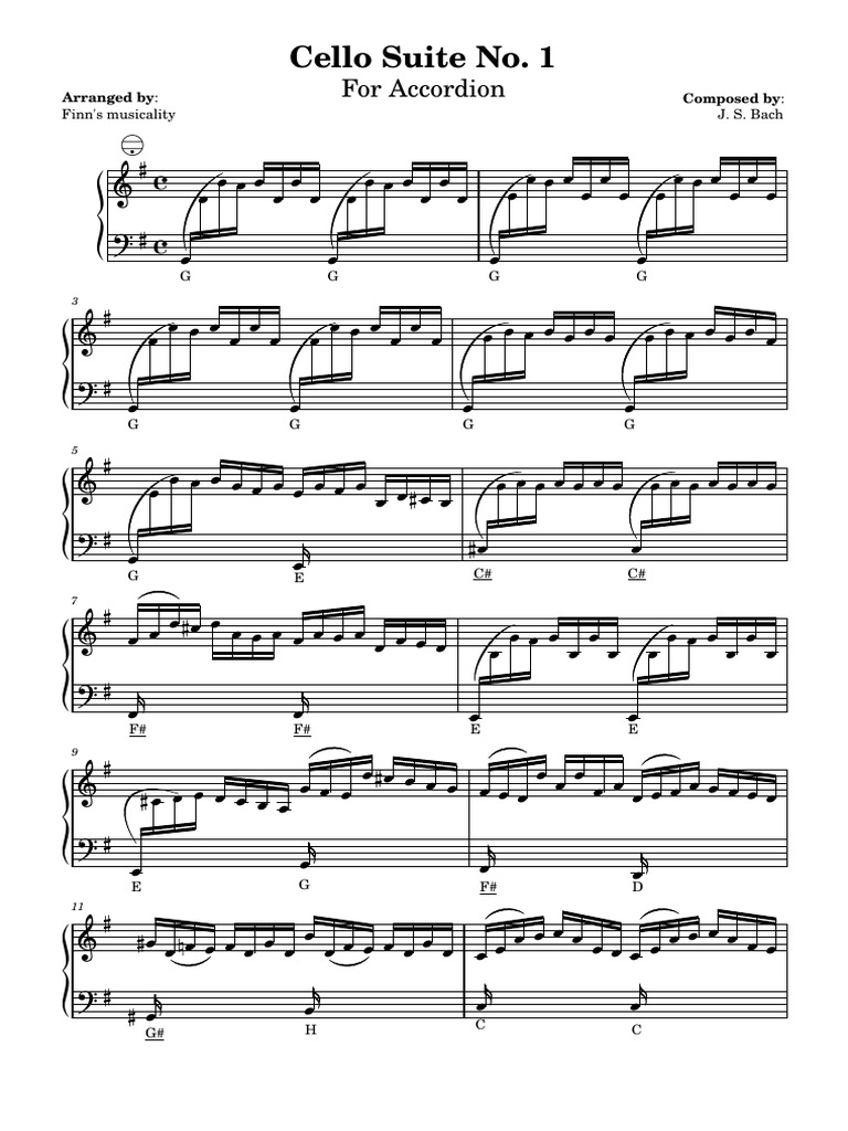 Cello Suite No.1 in G Major BWV 1007 Johann Sebastian Bach - Accordion ...