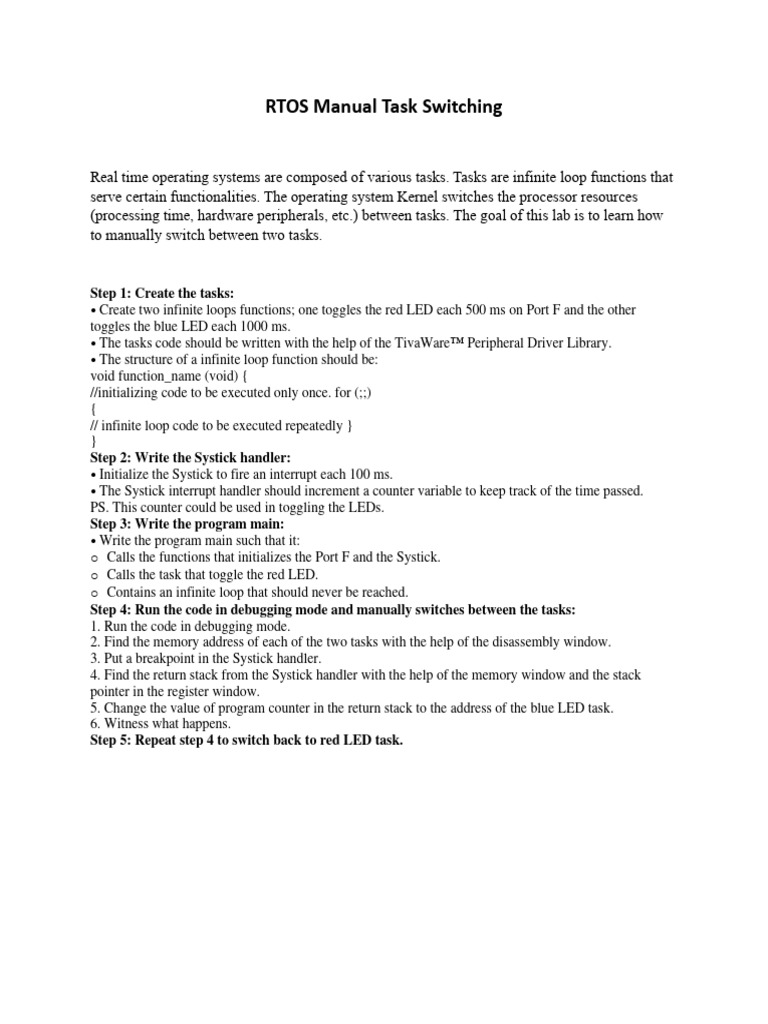 RTOS Manual Task Switching | PDF