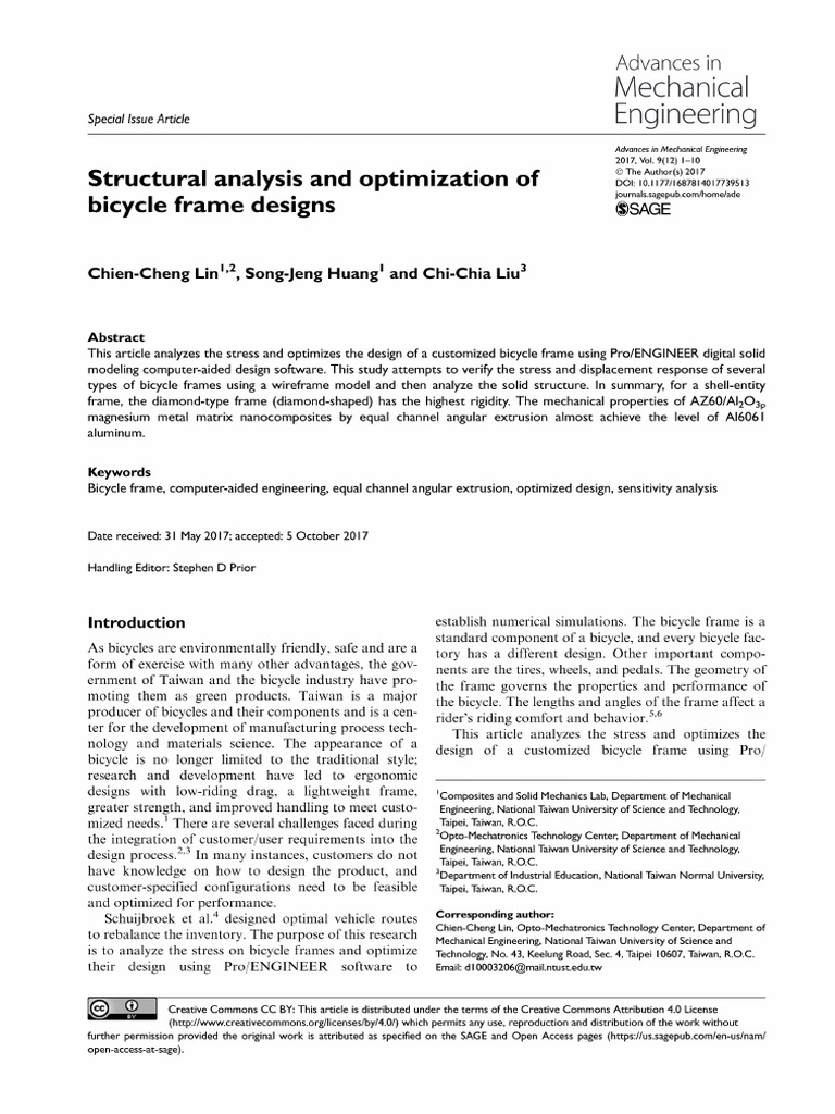 Structural Analysis and Optimization of Bicycle Frame Designs | PDF