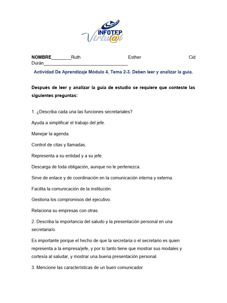 Actividad de Aprendizaje Módulo 4, Tema 2-3 | PDF