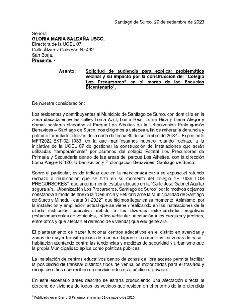 Carta A Ugel 07 | PDF