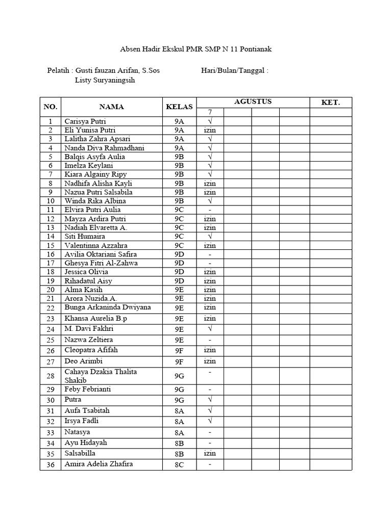 Absen PMR SMP 11 | PDF