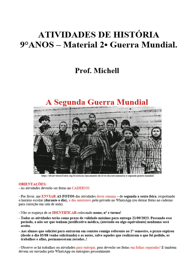 9º Anos História Material 10 Segunda Guerra Mundial Prof Michell | PDF