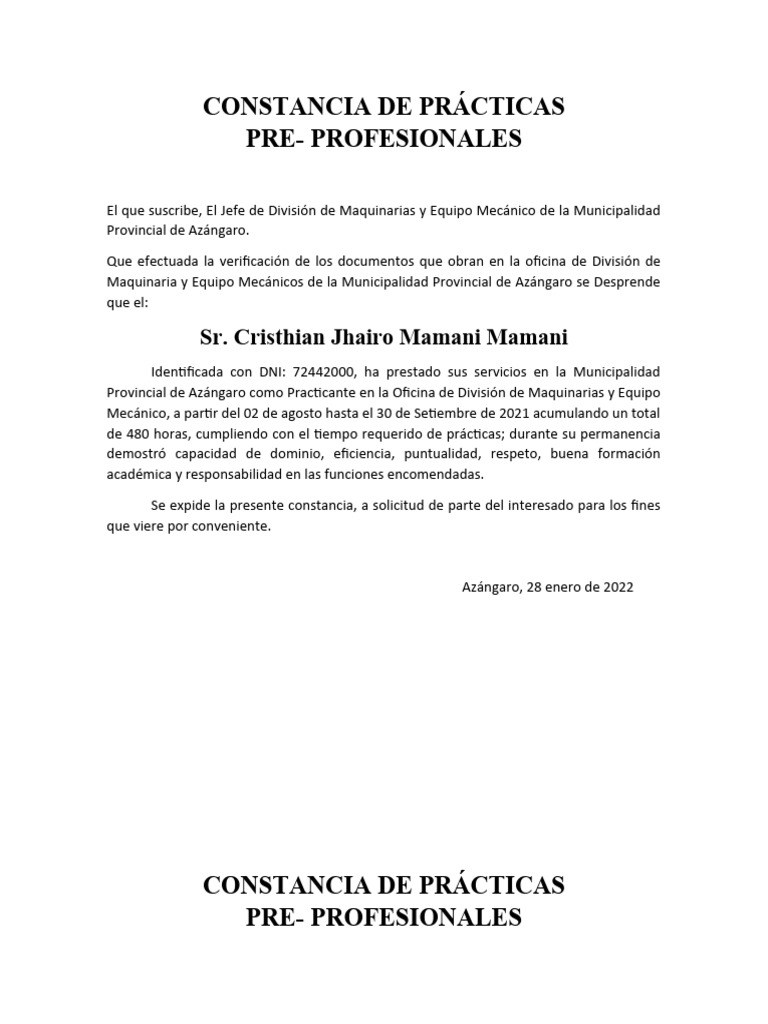 CONSTANCIA DE PRÁCTICAS PRE | PDF