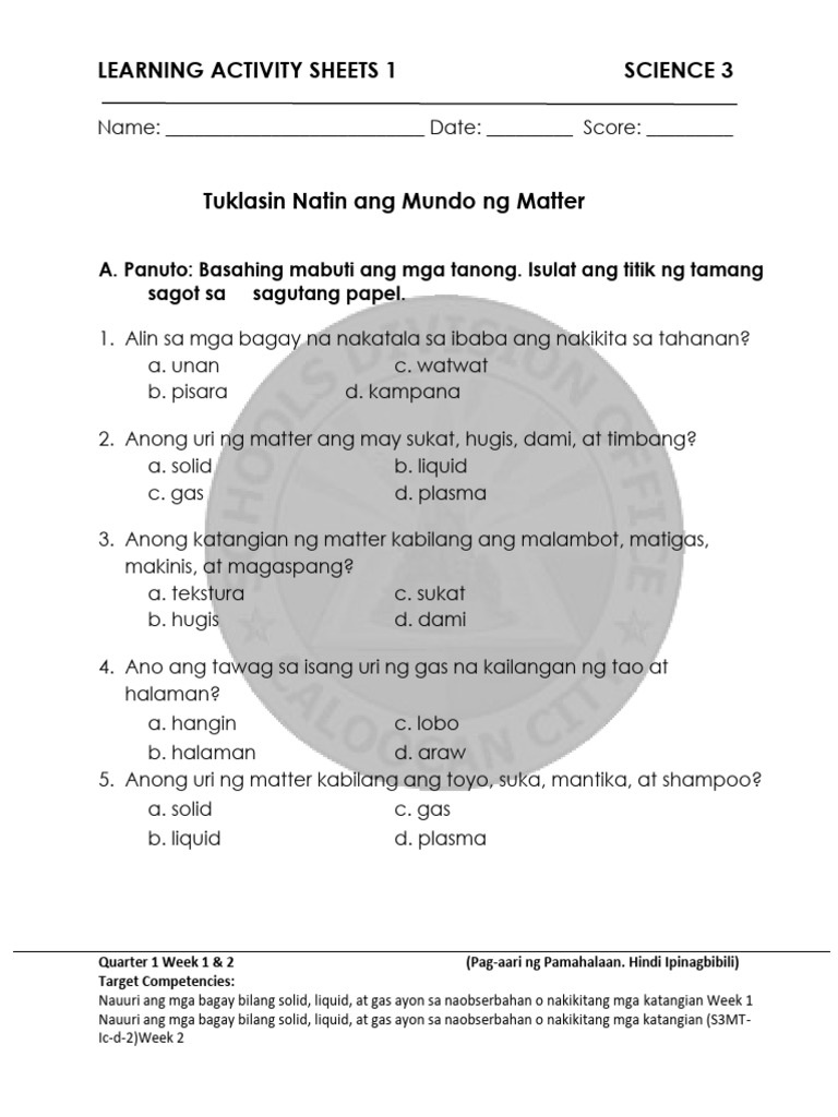 Science 3 Q1 LAS 1-2 | PDF