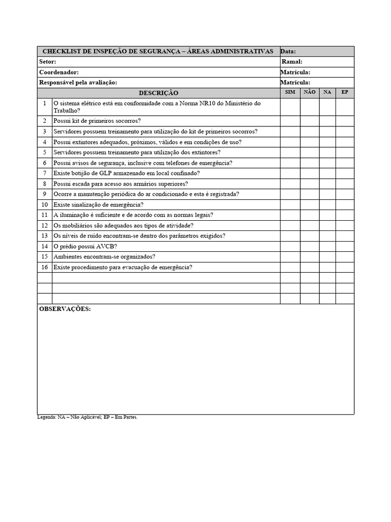 Checklist Areas Adm | PDF