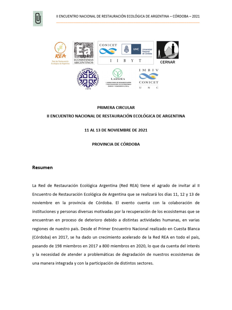 PRIMERA CIRCULAR II ENCUENTRO REA (Nov2021) | PDF