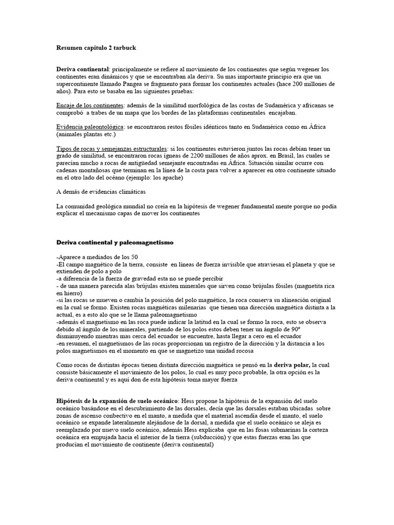 Resumen Capitulo 2 Tarbuck | PDF | Placas tectónicas | Magma