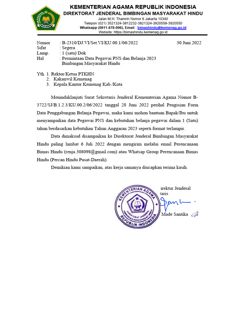 Surat Permintaan Update Data Belanja pegawai-TTD | PDF Surat Permintaan Update Data Belanja pegawai-TTD | PDF