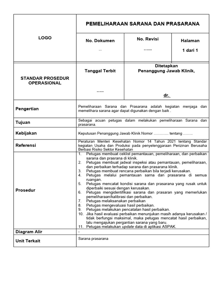 Spo Pemeliharaan Sarana Dan Prasarana | PDF