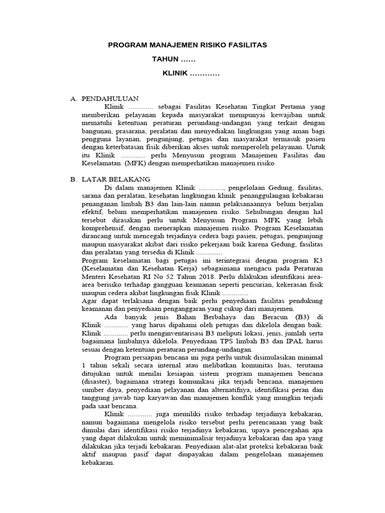 Program Manajemen Risiko Fasilitas | PDF