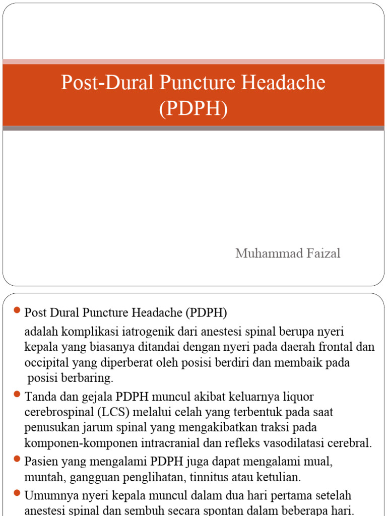 Post-Dural Puncture Headache Presentasi | PDF