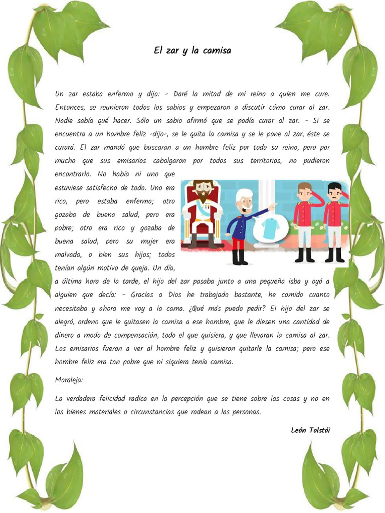 El zar y la camisa: Moraleja de felicidad | PDF