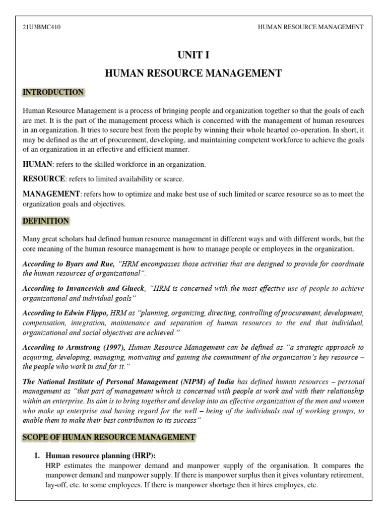HRM All Units Notes | PDF | Career & Growth