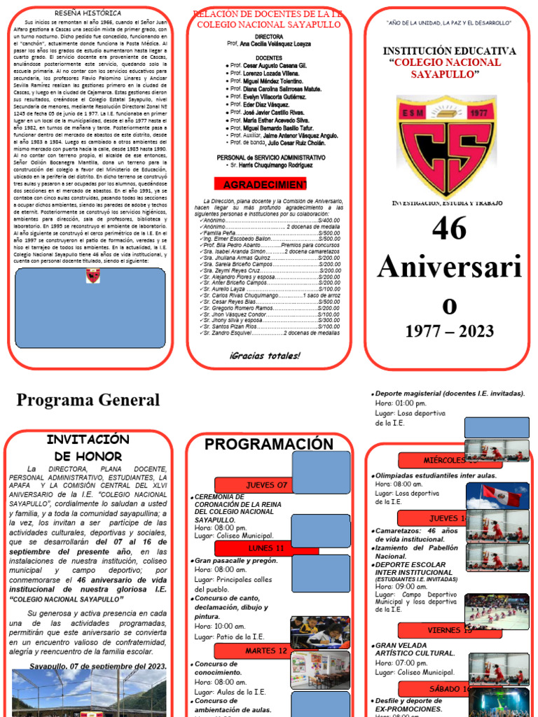 Triptico Aniversario SAYAPULLO 2023 | PDF