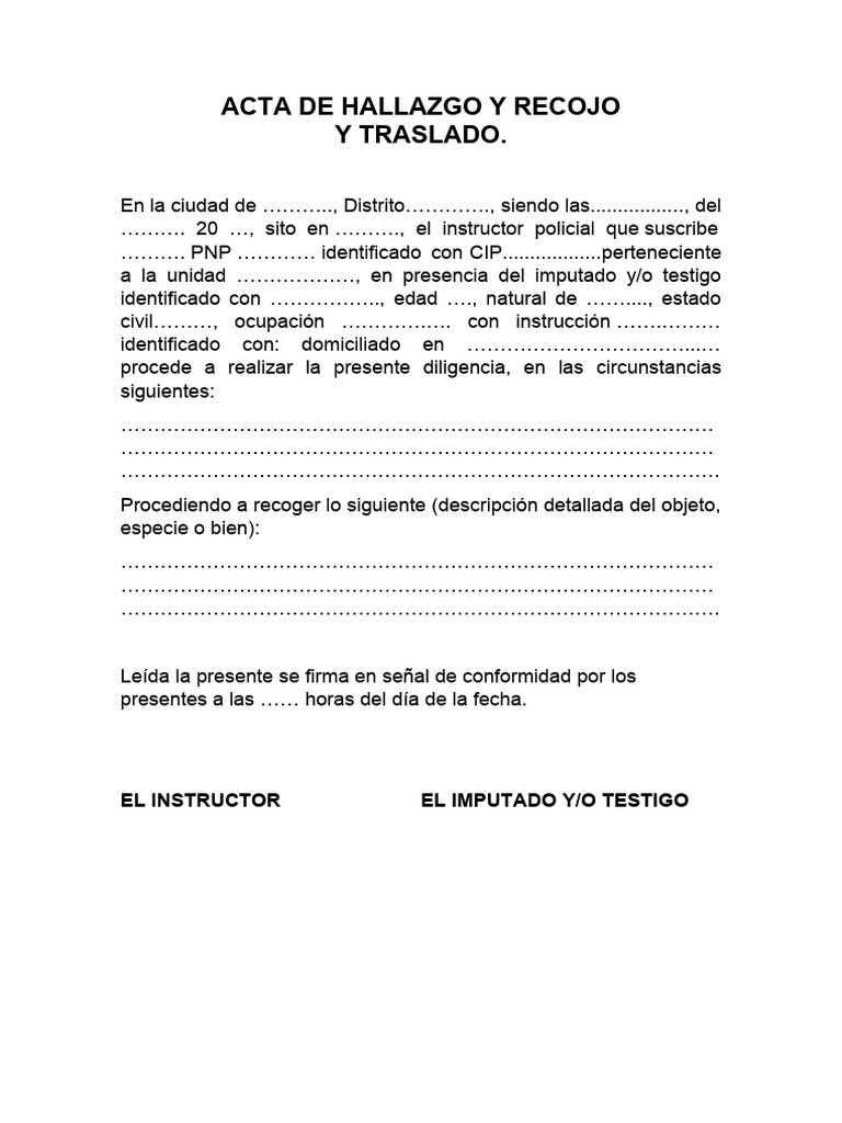 Acta de Hallazgo y Recojo | PDF