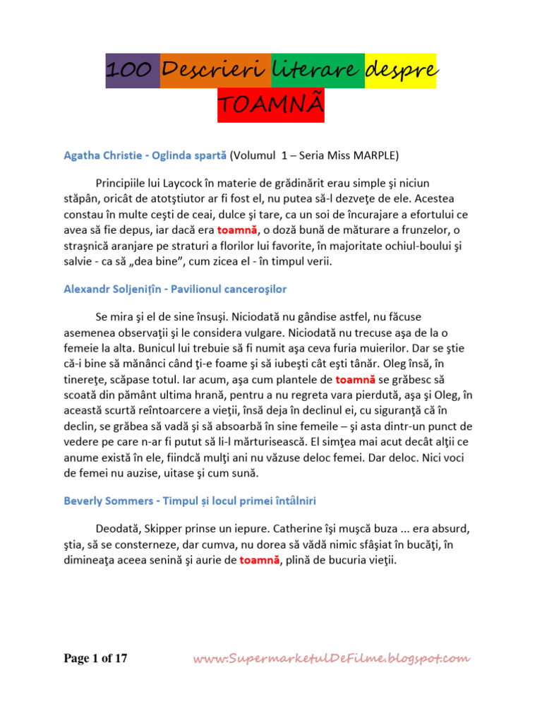 Descrieri Literare Despre TOAMNA | PDF