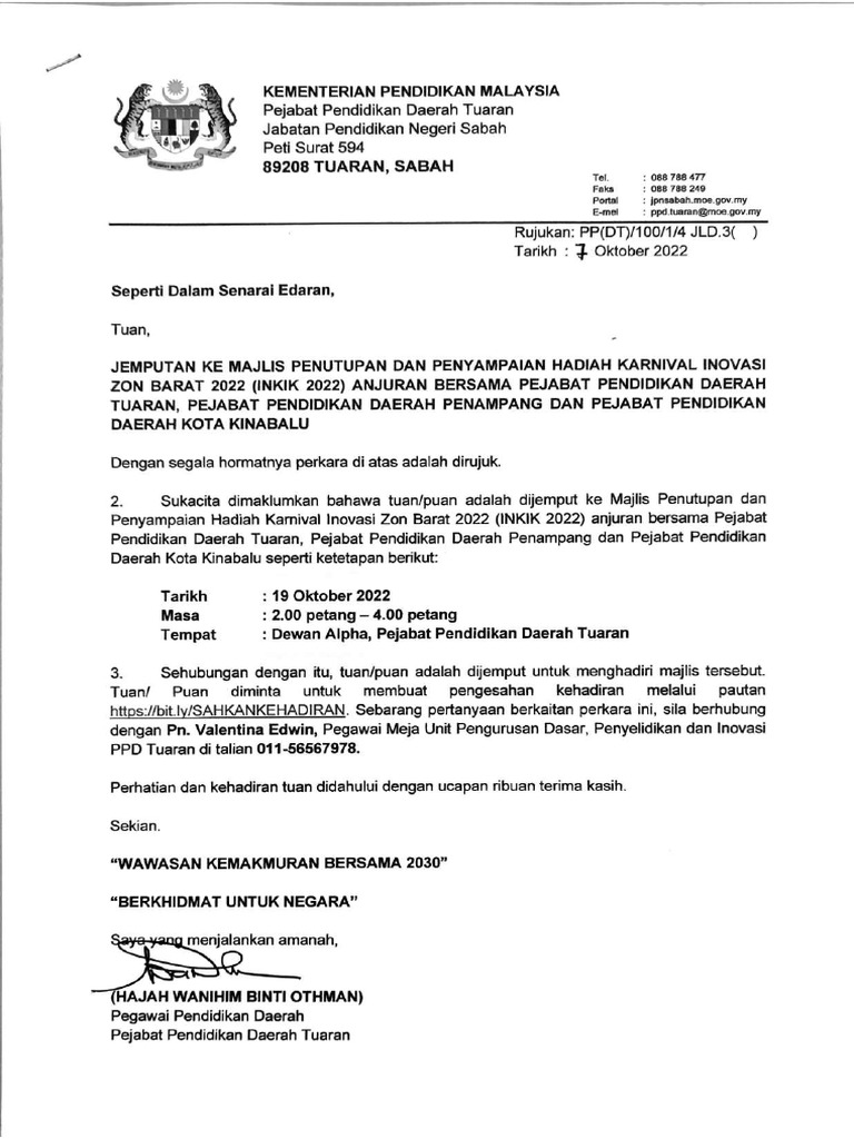 Jemputan Ke Majlis Penutupan Inkik 2022 | PDF