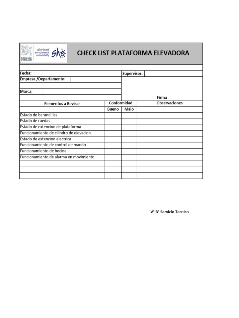 Check List Plataforma Elevadora | PDF