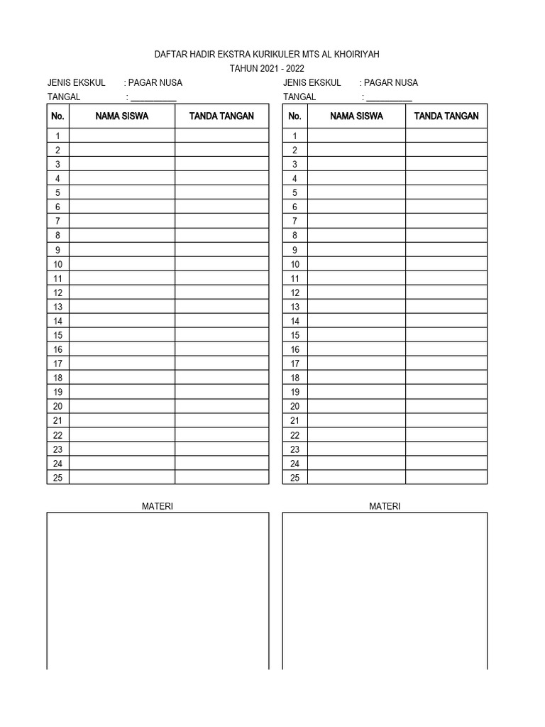 Absen Ekskul 2021 | PDF