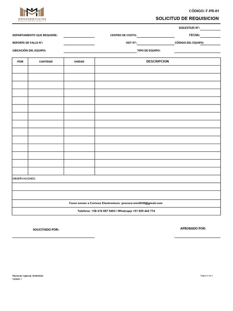 F-PR-01 Formato de Requisicion | PDF