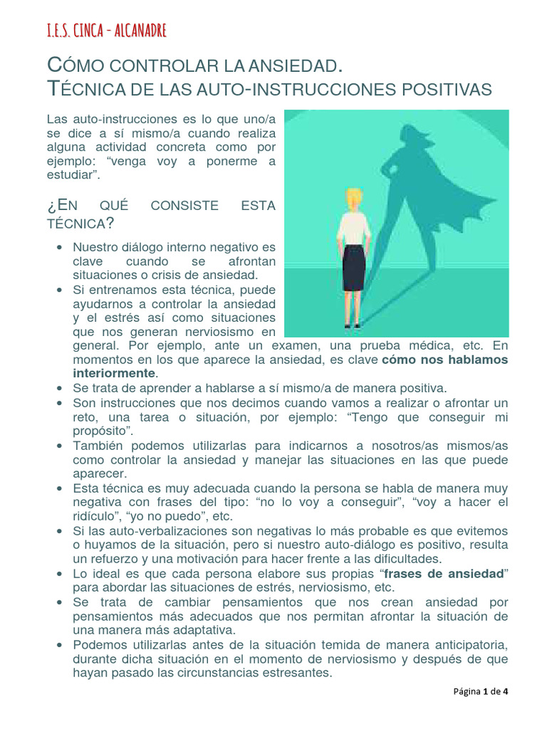 Autoinstrucciones Ansiedad | PDF | Relaciones personales, crianza y desarrollo personal
