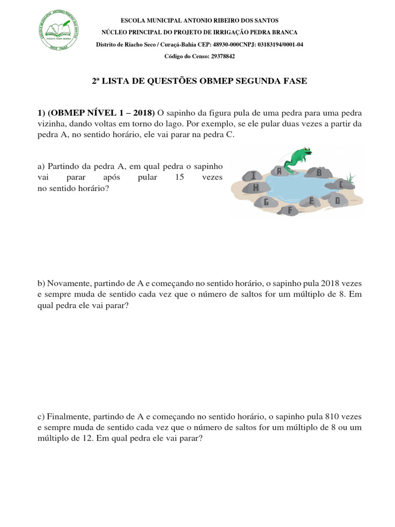 2 Lista de Questões Obmep Segunda Fase | PDF