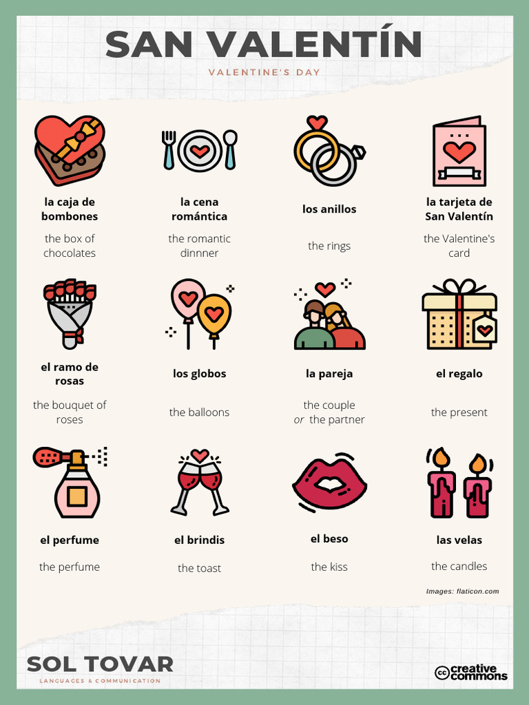 (COLOR) San Valentín - Vocabulario en-ES | PDF