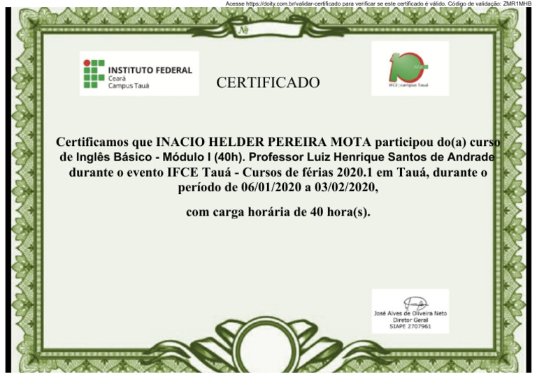 Certificado Inglês Básico | PDF