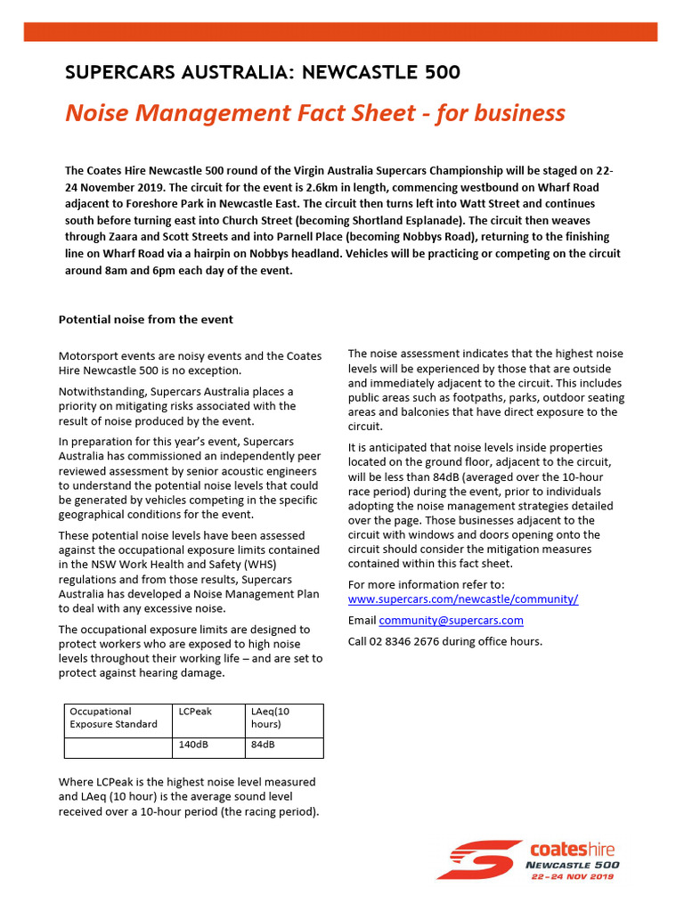 Newcastle 500 Noise Management Guide | PDF | Noise | Occupational ...